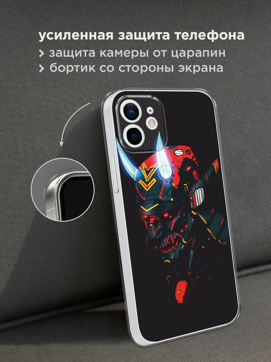 Чехол на Apple iPhone 12 mini / Айфон 12 Мини с принтом "Неоновый самурай" — фото 1