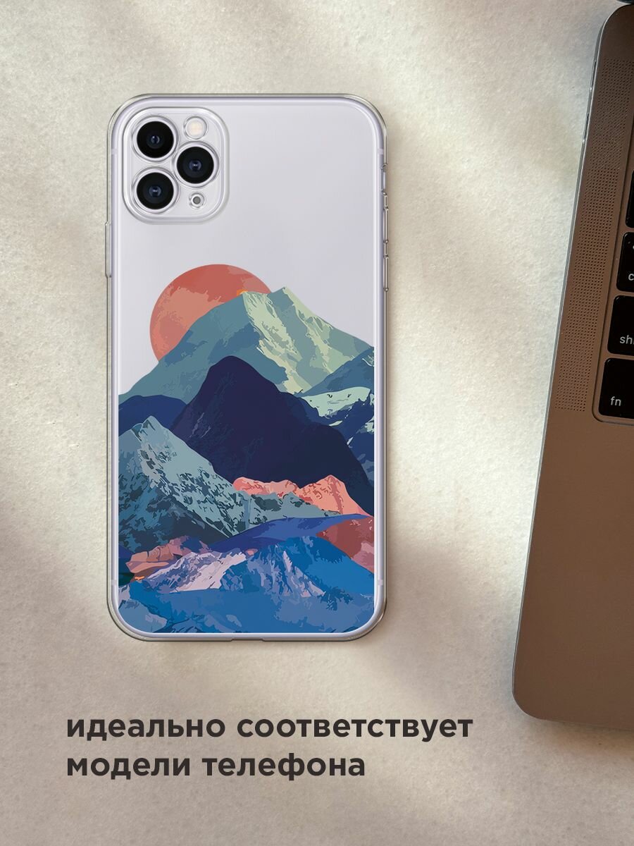 Чехол на Apple iPhone 11 Pro / Айфон 11 Про с принтом "Закат в снежных горах", прозрачный — фото 1