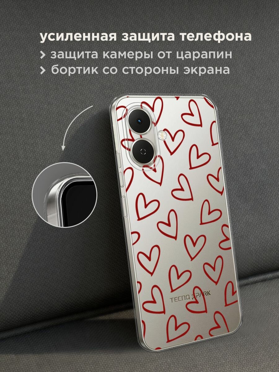 Чехол на Tecno Spark Go 2 / Текно Спарк Го 2 с принтом "Little hearts doodles 2 - 14 февраля", прозрачный — фото 1