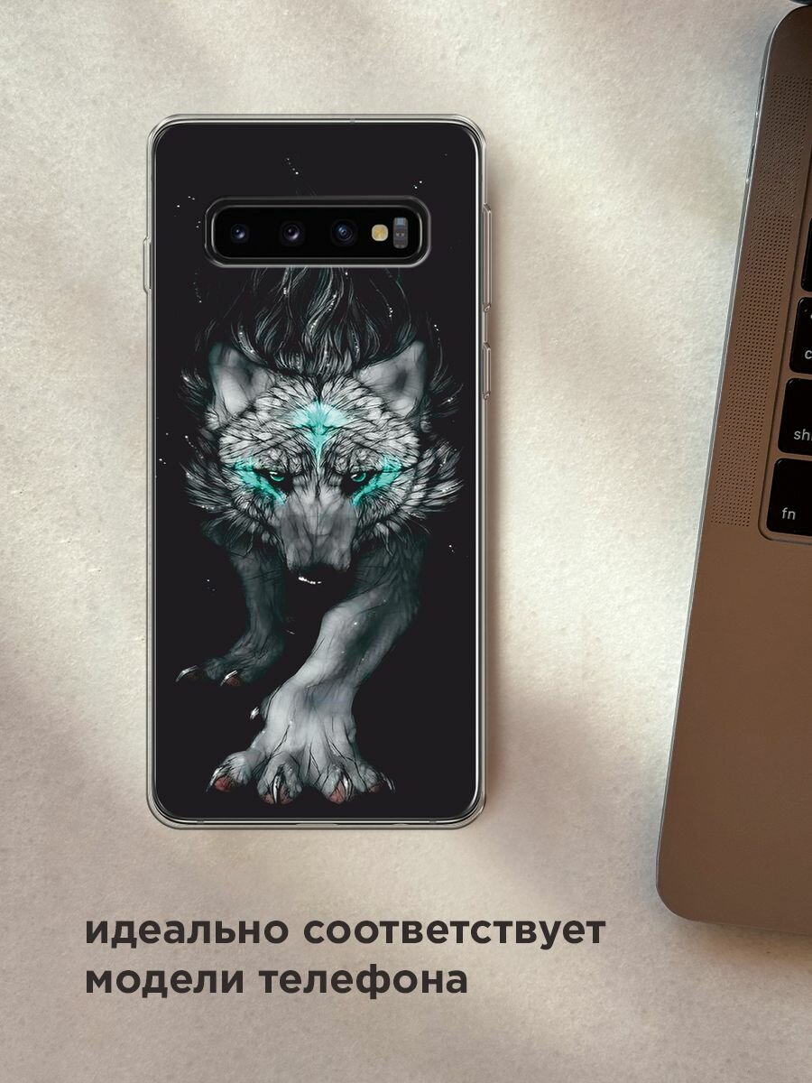 Чехол на Samsung Galaxy S10 + / Самсунг Галакси S10 Плюс с принтом "Крадущийся волк" — фото 1