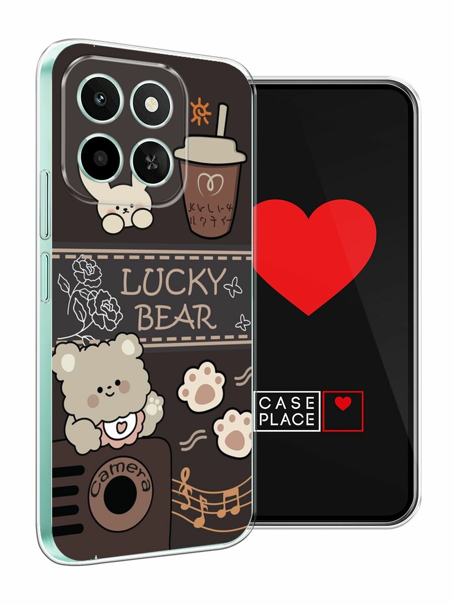 Чехол на Honor X6c / Хонор X6c с принтом "Lucky bear coffee 1" — фото 1