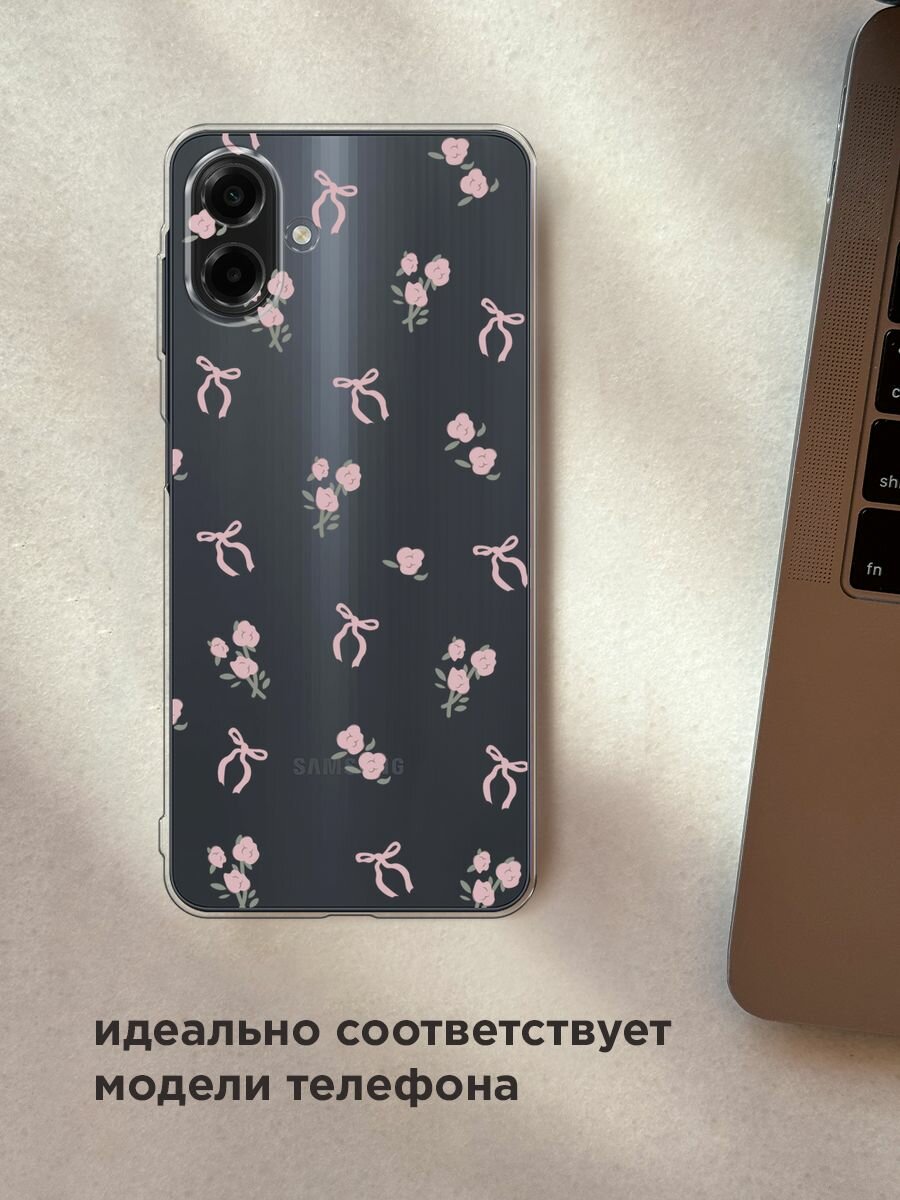 Чехол на Samsung Galaxy A07/A08 / Самсунг А07/А08 с принтом "Розы и ленточки", прозрачный — фото 1