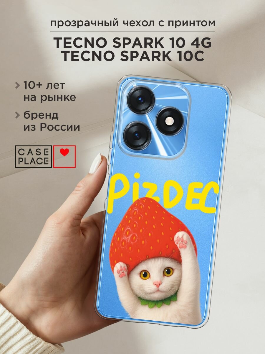 Чехол на Tecno Spark 10/10C / Текно Спарк 10/10С с принтом "Котик с надписью", прозрачный