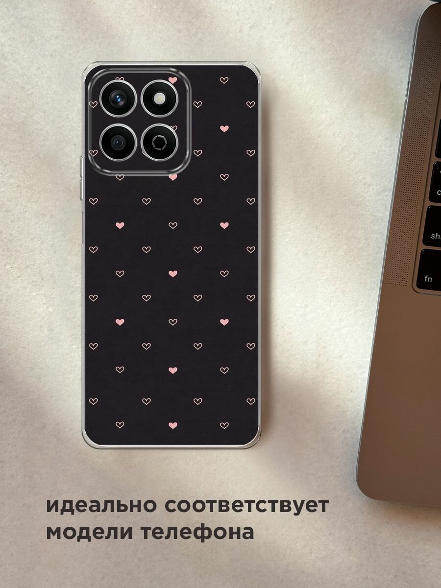 Чехол на Honor X7c / Хонор X7c с принтом "Черный фон и сердечки" — фото 1