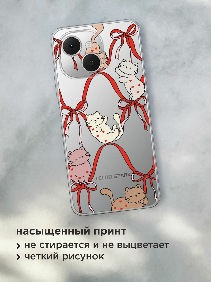 Чехол на Tecno Spark 40C / Текно Спарк 40C с принтом "Котики в ленточках 2", прозрачный — фото 1