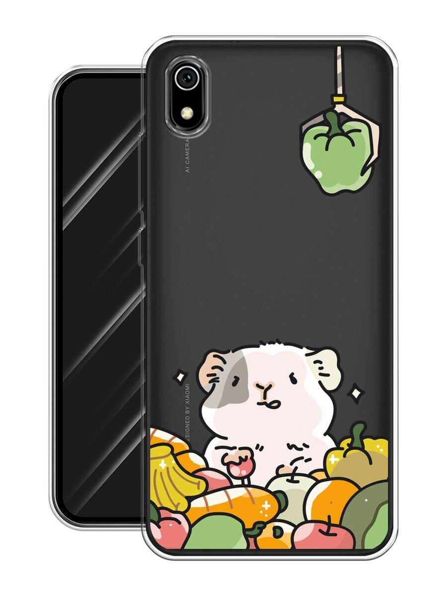 Чехол на Xiaomi Redmi 7A / Сяоми Редми 7А с принтом "Пирующая морская свинка", прозрачный — фото 1