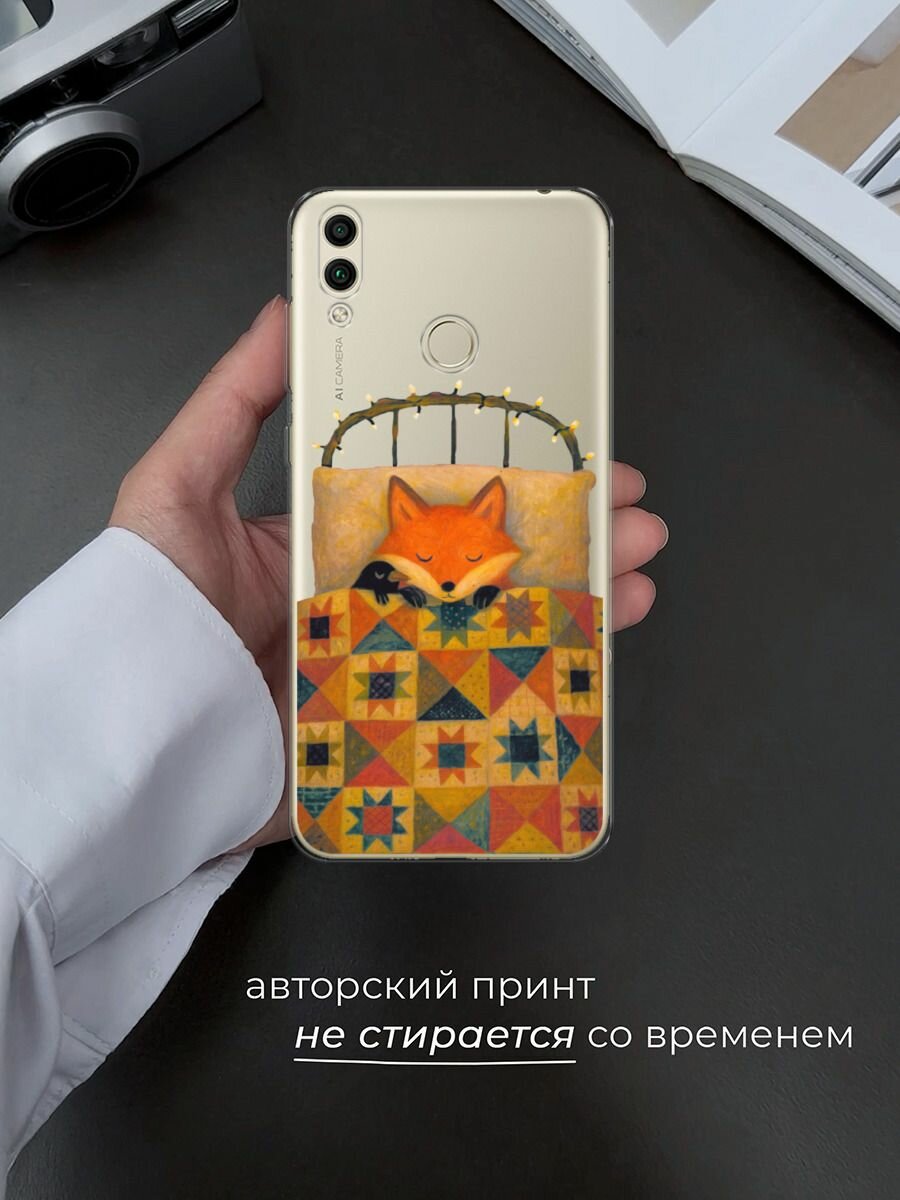 Чехол на Honor 8C / Хонор 8С с принтом "Лисичка спит", прозрачный — фото 1