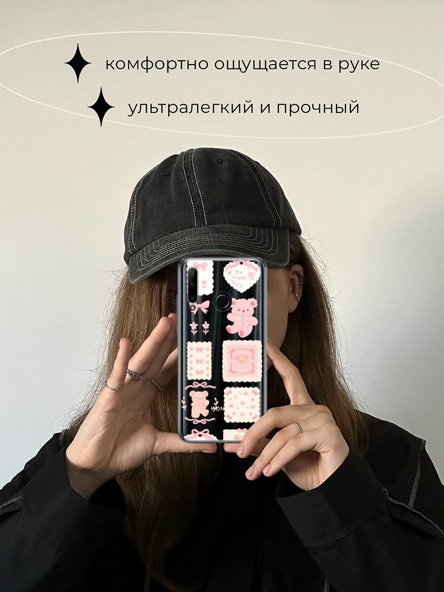 Чехол на Honor 10i/20 Lite 2019/20e/Huawei P Smart Plus 2019 / Хонор 10i с принтом "Розовые марки", прозрачный — фото 1