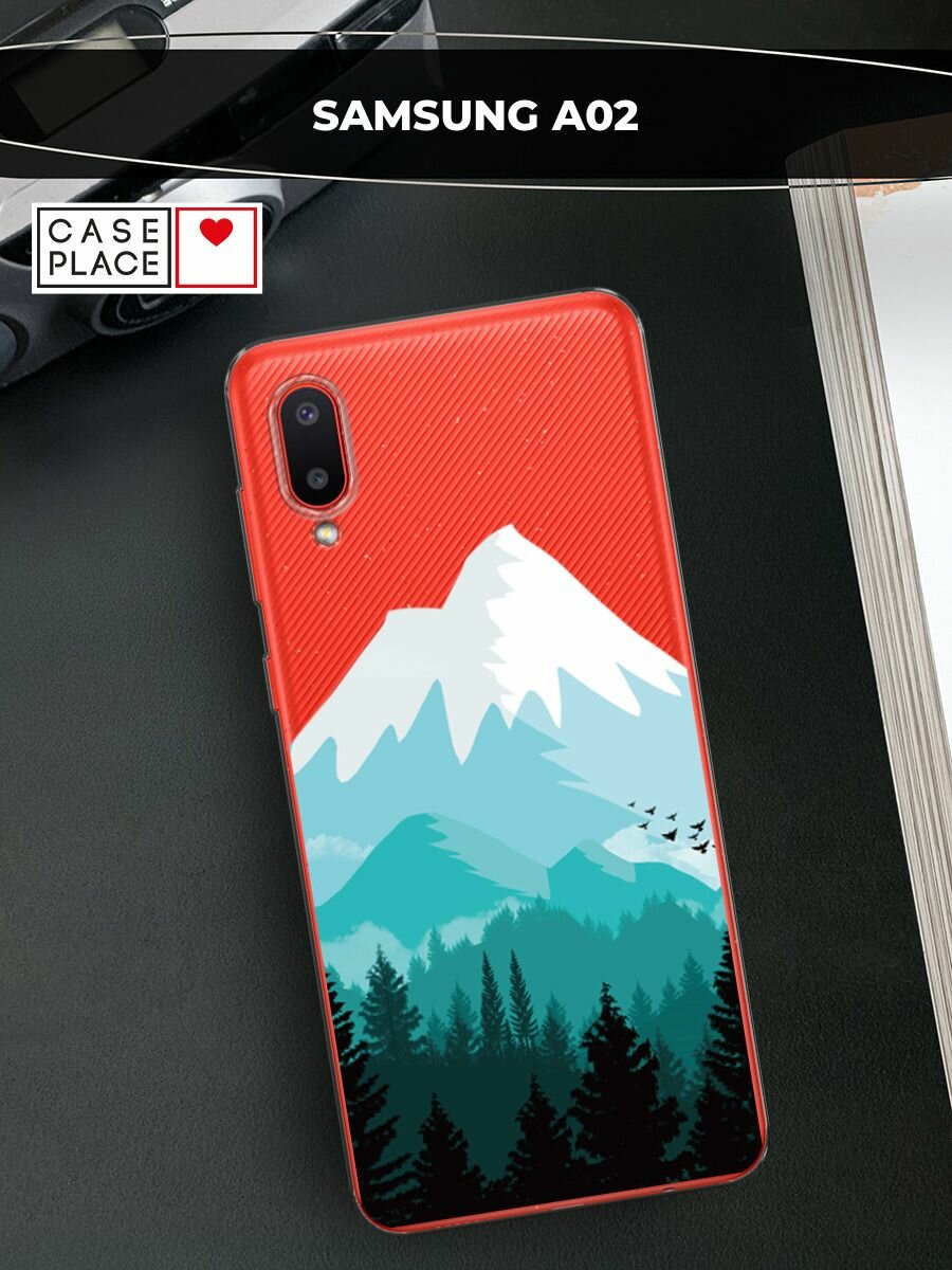 Чехол на Samsung Galaxy A02 / Самсунг Галакси А02 с принтом "Синяя снежная гора", прозрачный
