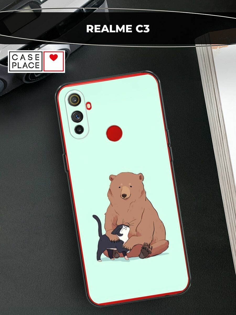 Чехол на Realme C3 / Реалми C3 с принтом "Медведь и кошка дружба"