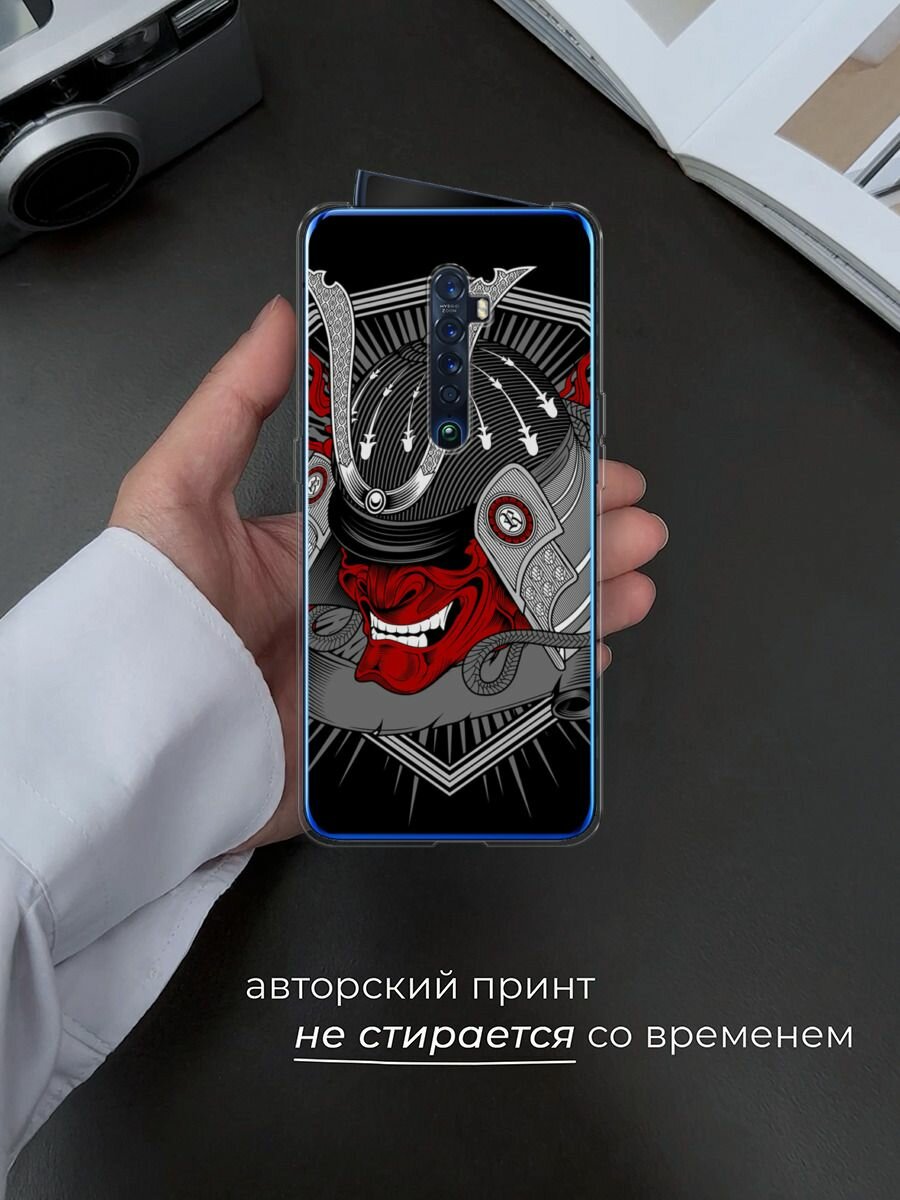 Чехол на Oppo Reno 2 / Оппо Рено 2 с принтом "Красная маска самурая" — фото 1