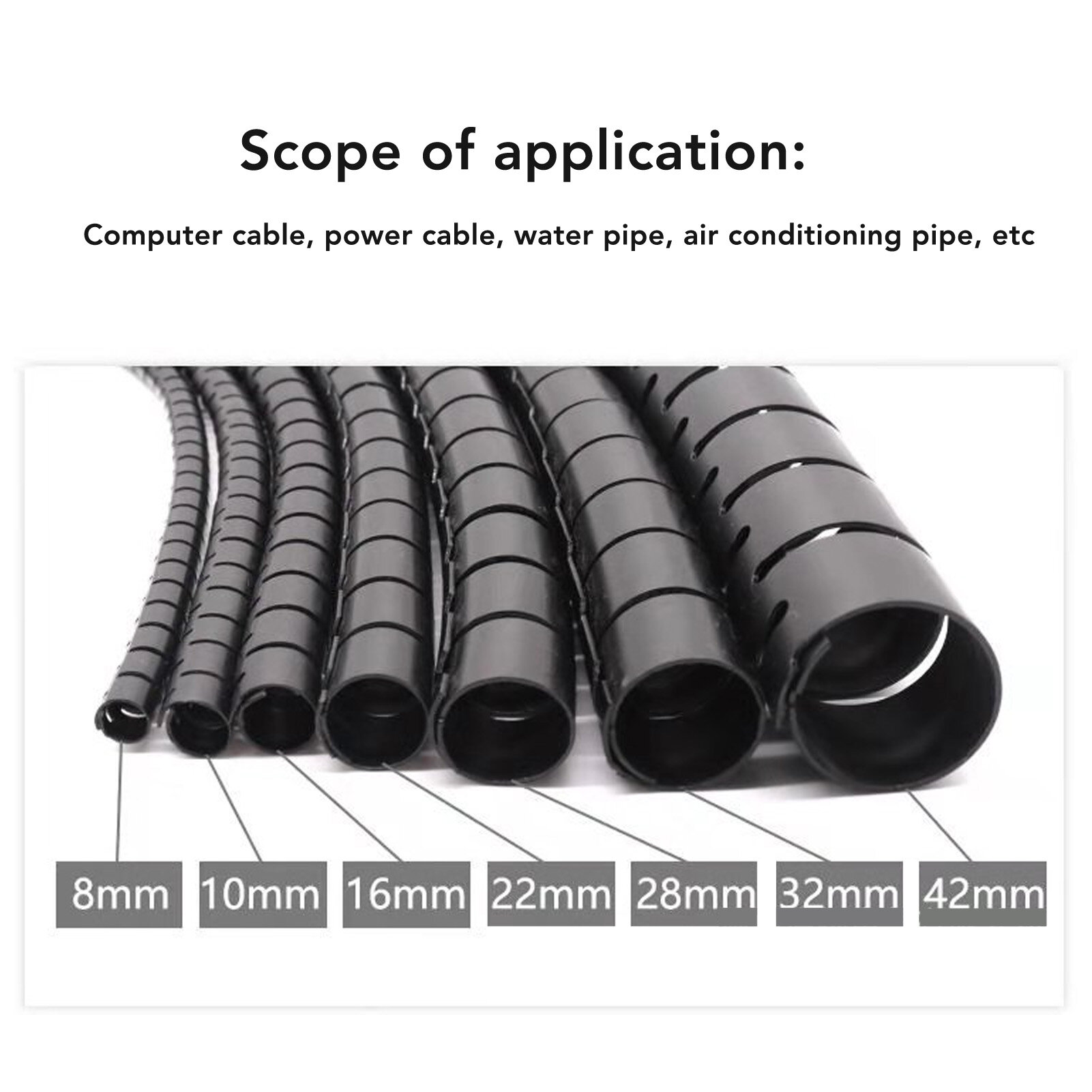 Защитные чехлы для проводов, износостойкие, кислото-щелочестойкие, намоточные трубки, защита для кабеля, черный диаметр 42 мм, 20 м