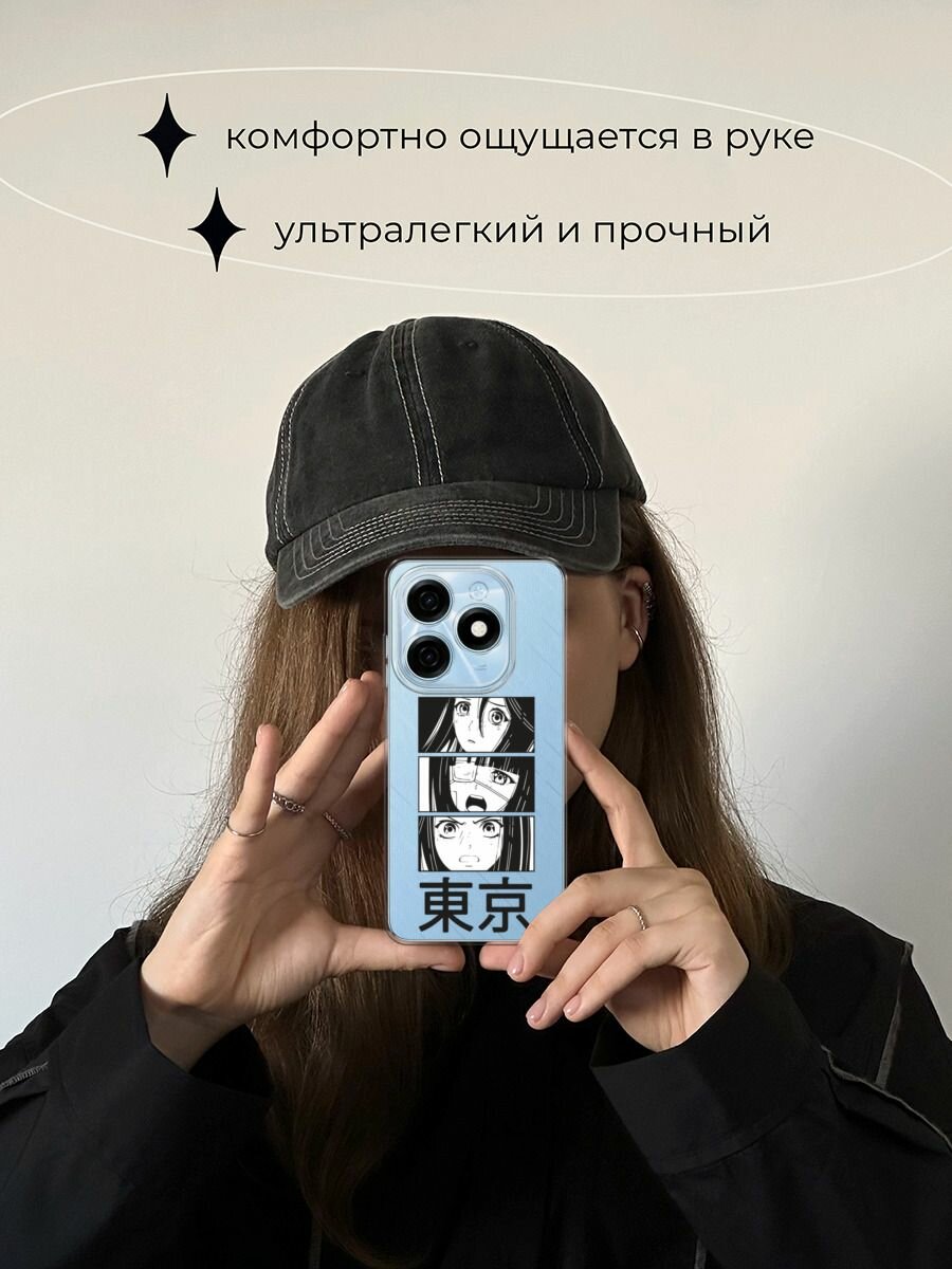Чехол на Tecno Spark 20 / Текно Спарк 20 с принтом "Tokyo girls", прозрачный — фото 1