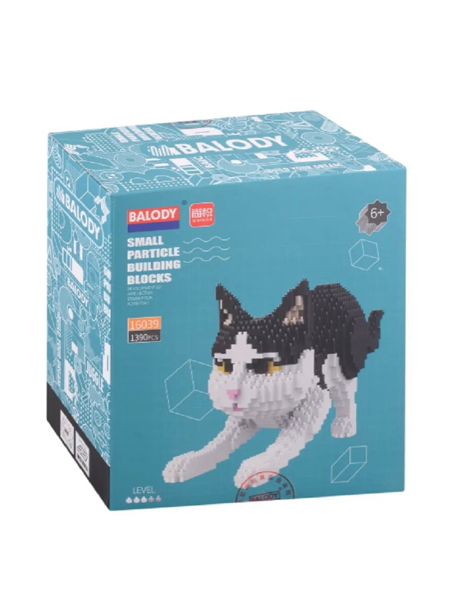 Конструктор 3D-модель, Черно-белый котик, 16039