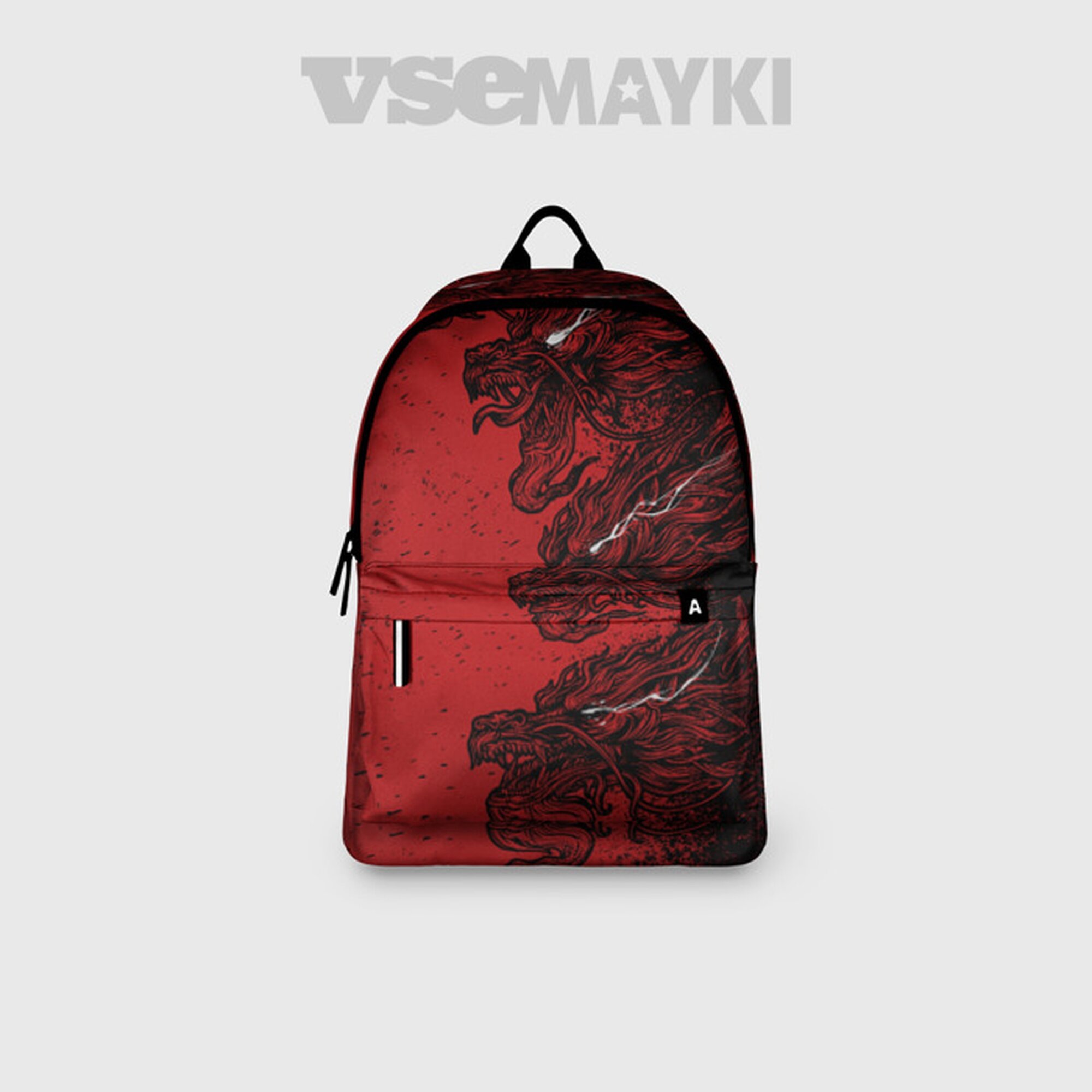 Рюкзак VseMayki с принтом Красные драконы, унисекс, One size, белый