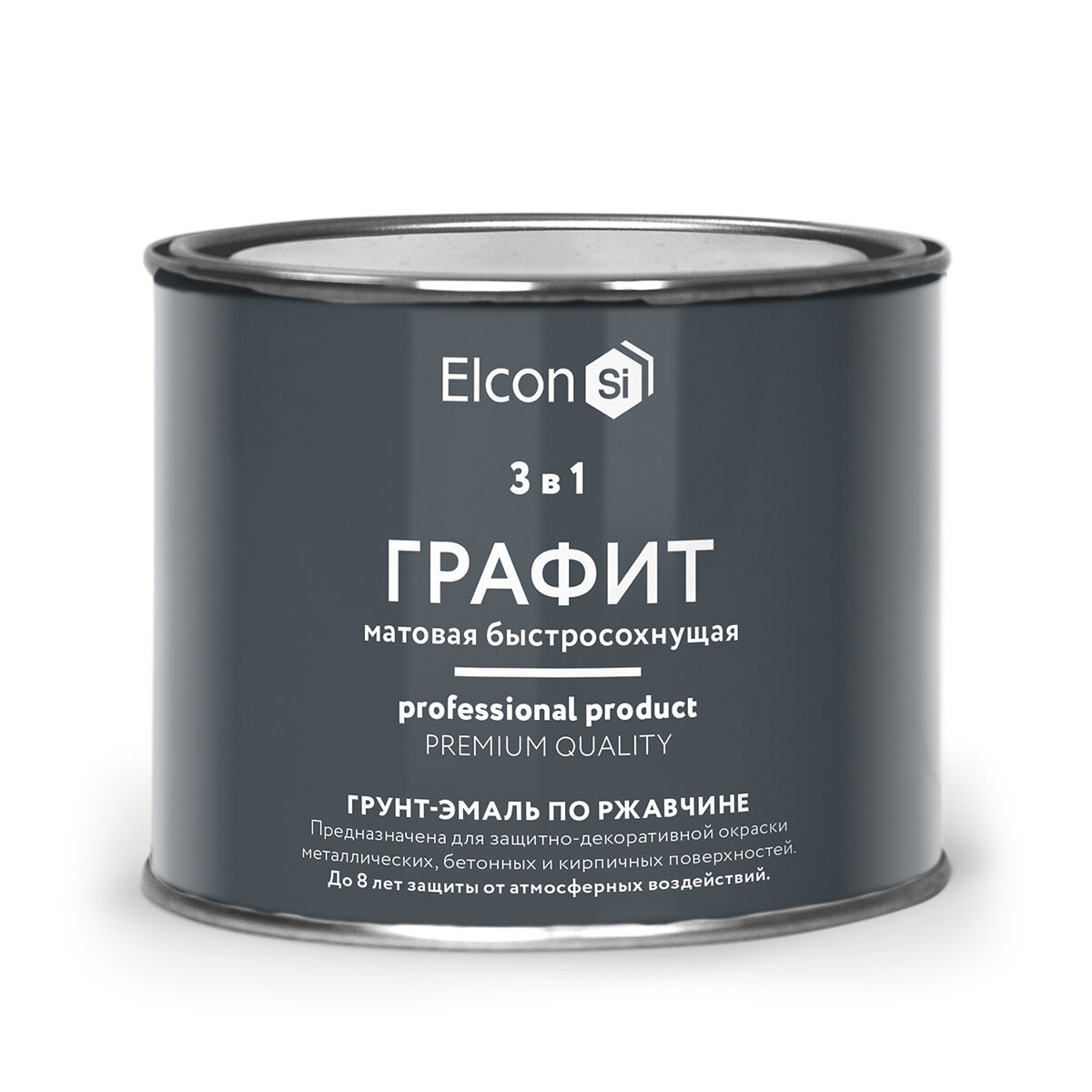Грунт-эмаль ELCON по ржавчине, 3в1, матовая графит, 0.4 кг