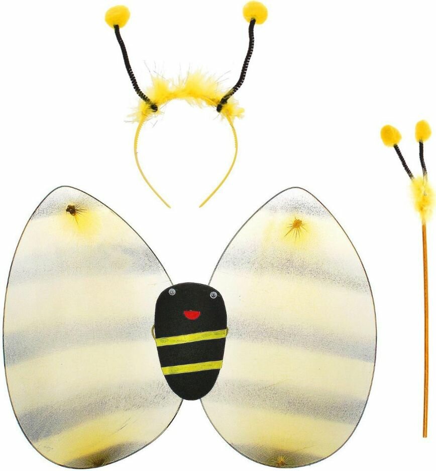 Карнавальный набор "Пчёлка", 3 предмета: крылья, палочка и ободок, новогодний костюм для сюжетно-ролевых игр и детских праздников, для детей 3-5 лет