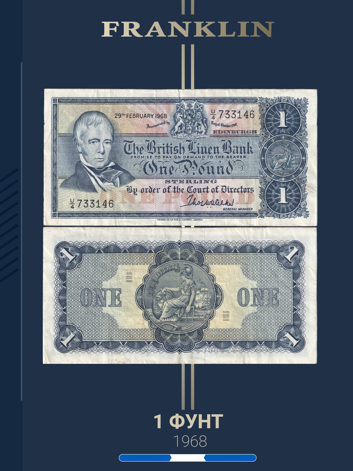 Банкнота Шотландия 1 фунт 1968 год (VF) Pick 169а.1