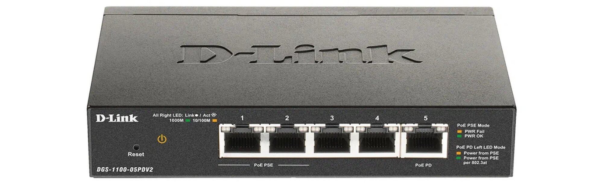 Коммутатор D-Link DGS-1100-05PDV2, настраиваемый, поддержка PoE, 5 портов