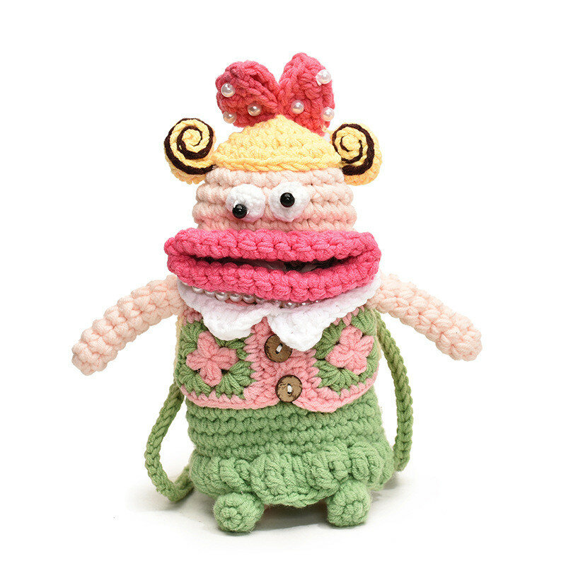 Милый вязаный рюкзак в мультяшном стиле для детей, стильный и веселый осенне-зимний аксессуар, зеленый