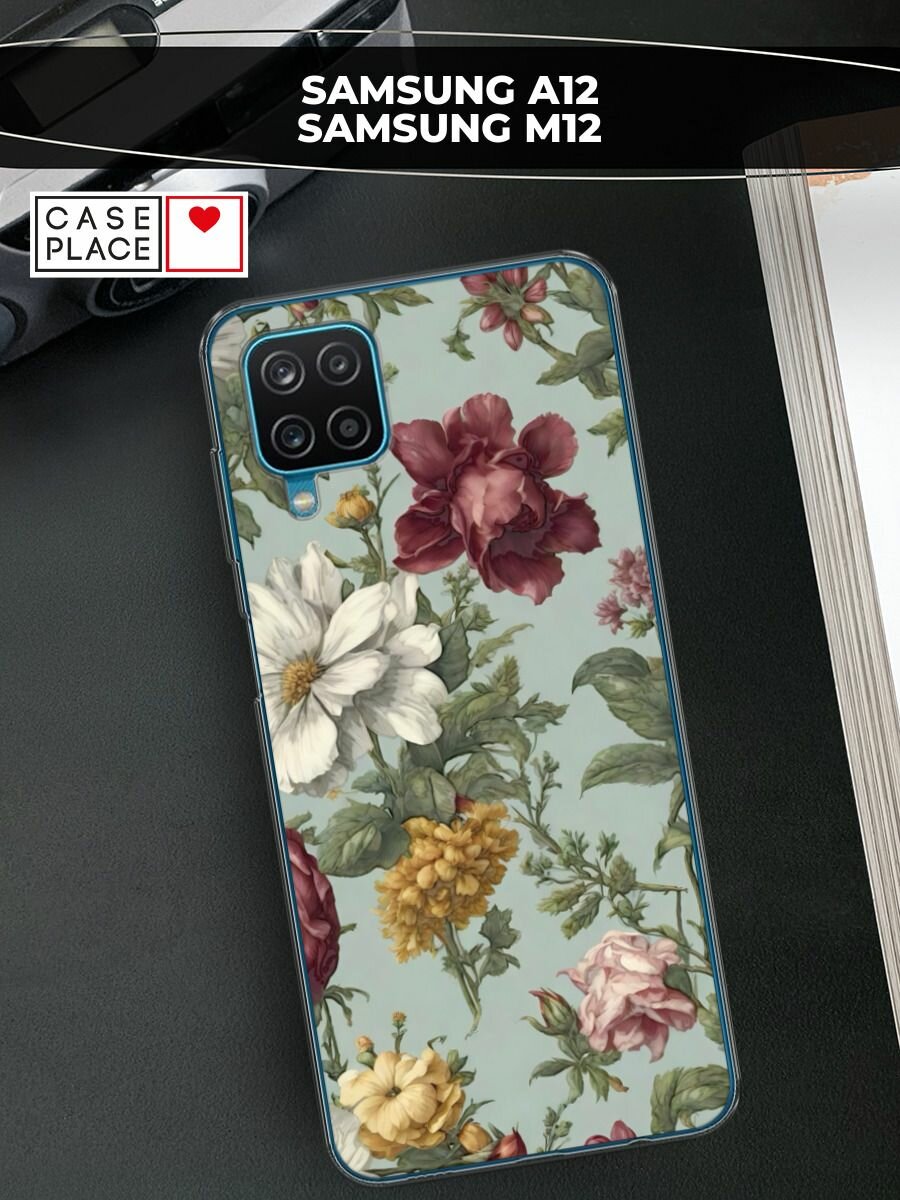 Чехол на Samsung Galaxy A12/M12 / Самсунг Галакси А12/М12 с принтом Акварельные красные цветы
