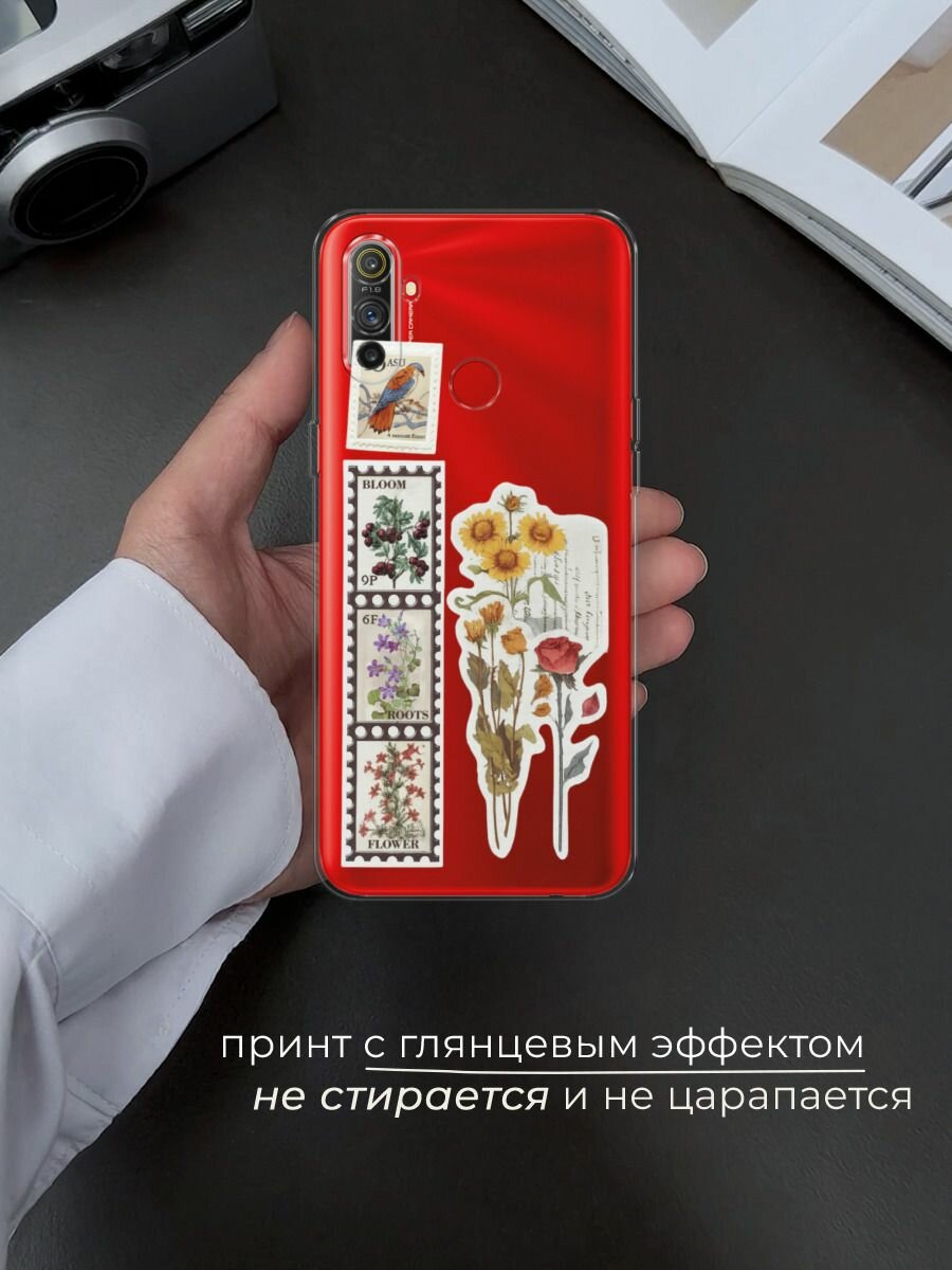 Силиконовый чехол на Realme C3 / Реалми C3 с принтом Марки с цветами — фото 1