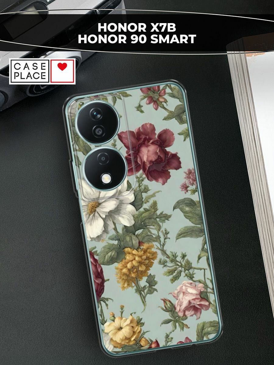 Силиконовый чехол на Honor X7B/90 Smart / Хонор X7B/90 Смарт с принтом Акварельные красные цветы