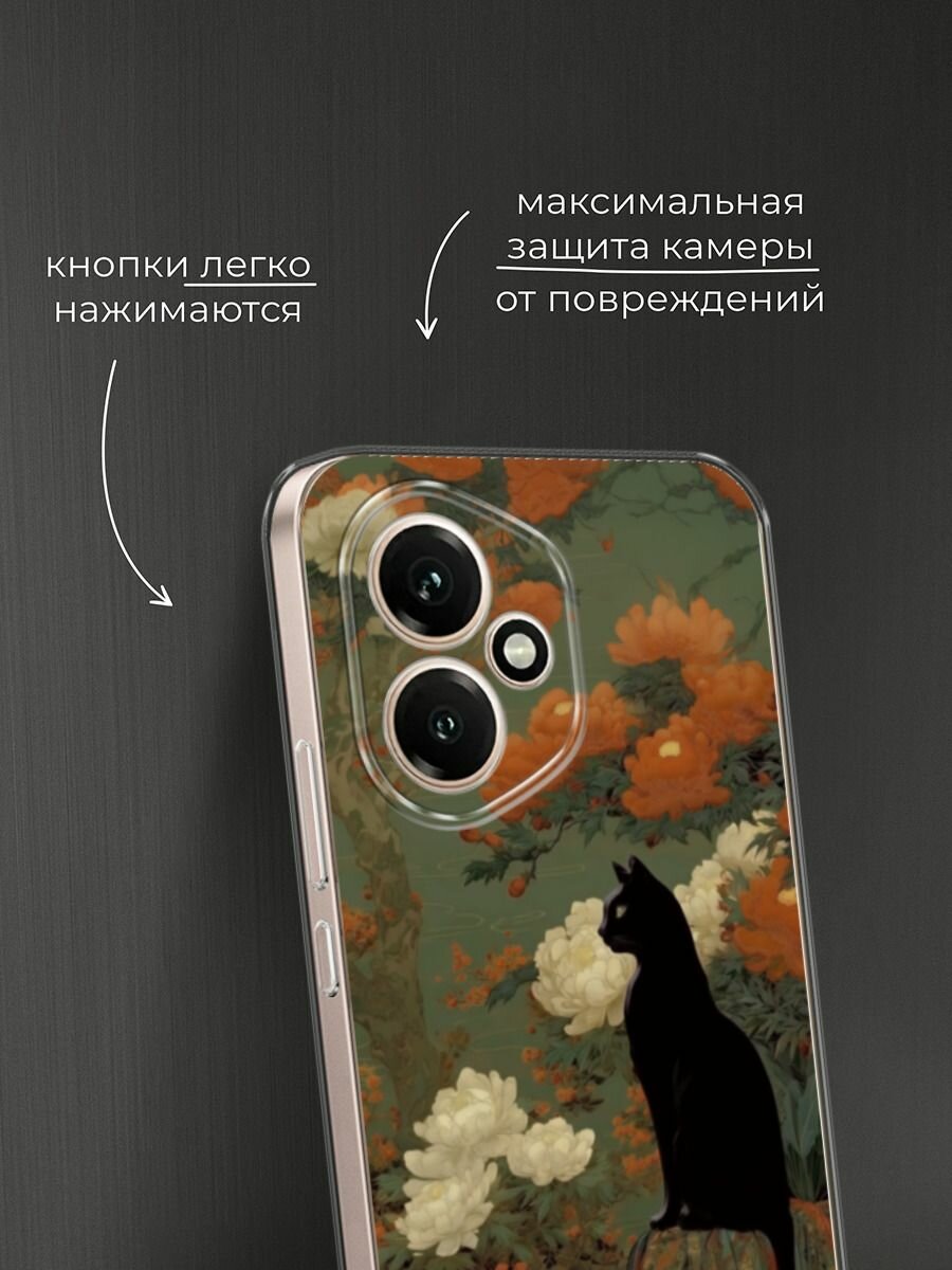 Силиконовый чехол на Honor 400 / Хонор 400 с принтом Black cat — фото 1