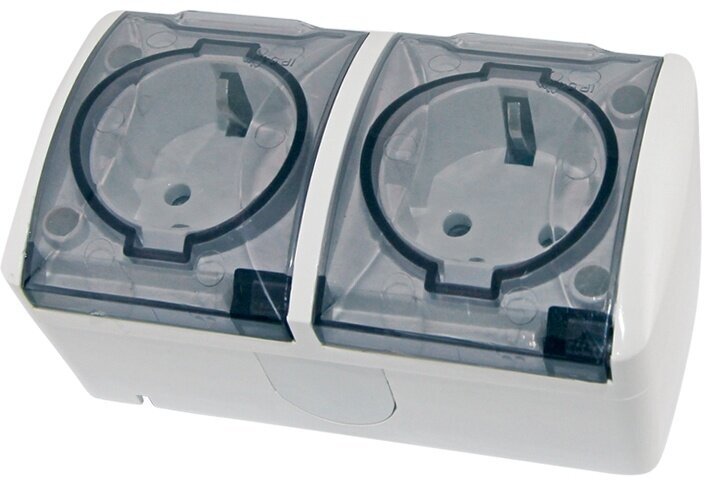 Набор Розетка двойная 2П+3 IP54 16А с прозрачной крышкой белая Селигер TDM {SQ1818-0009} 5 шт