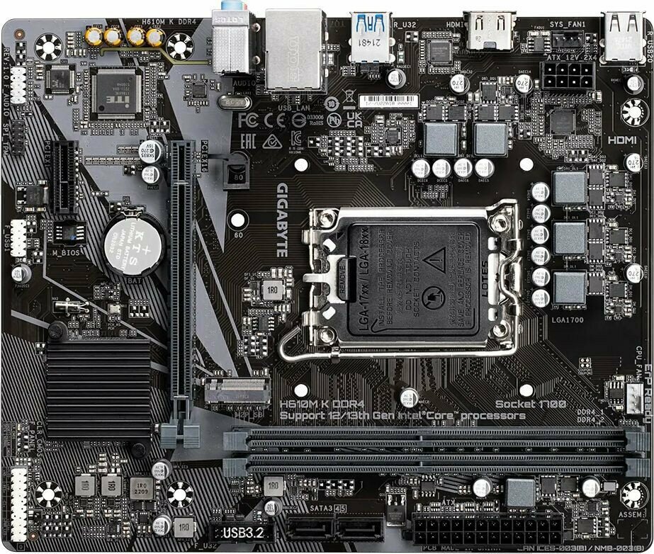 Материнская плата Gigabyte H610M K DDR4 Soc-1700 Intel H610 2xDDR4 mATX AC97 8ch(7.1) GbLAN+VGA+HDMI
