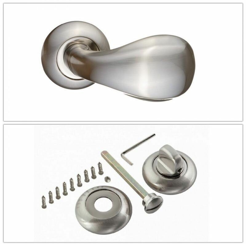 Ручка дверная межкомнатная Renz INDH_12-08_SN_W, матовый никель (ручка + завертка WC)