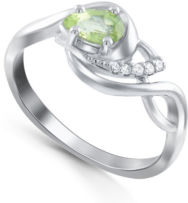 Кольцо, серебро, 925 проба, фианит, хризолит