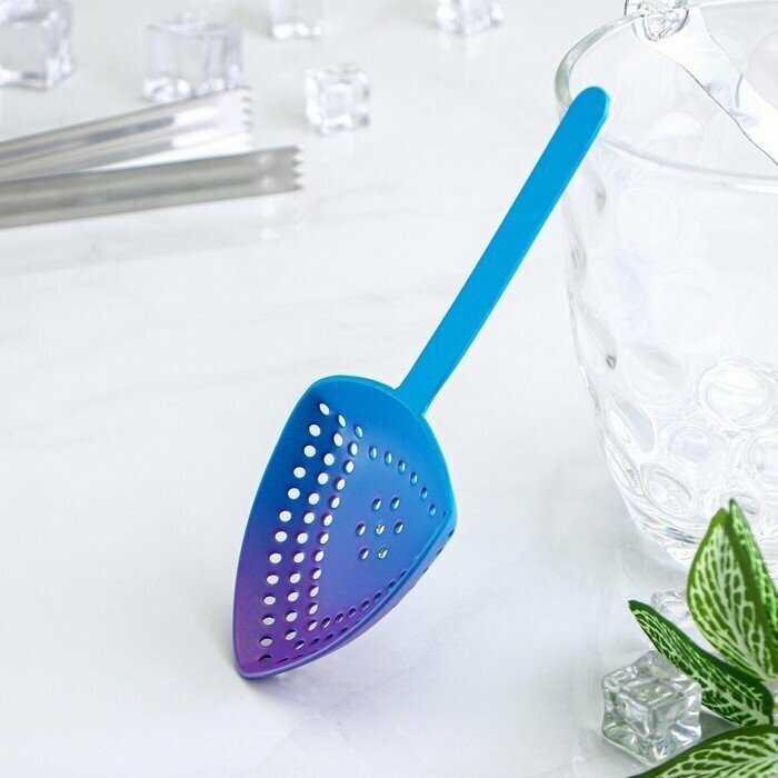 Ложка - сито барная для крупных частиц Flume, нержавеющая сталь, синий, фиолетовый