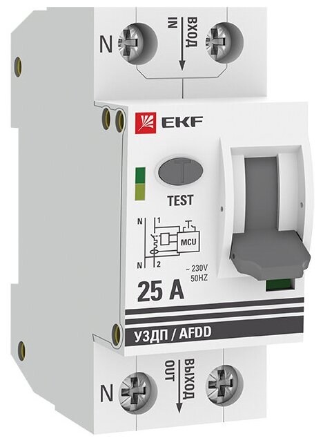 Устройство защиты от дугового пробоя 1P+N 25А (C) 6 кА уздп PROxima | код. afdd-2-25C-pro | EKF ( 1шт. )