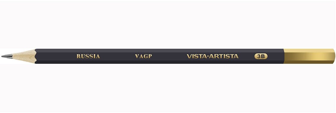 Чернографитный карандаш "VISTA-ARTISTA" VAGP заточенный 3М (3B) 3B