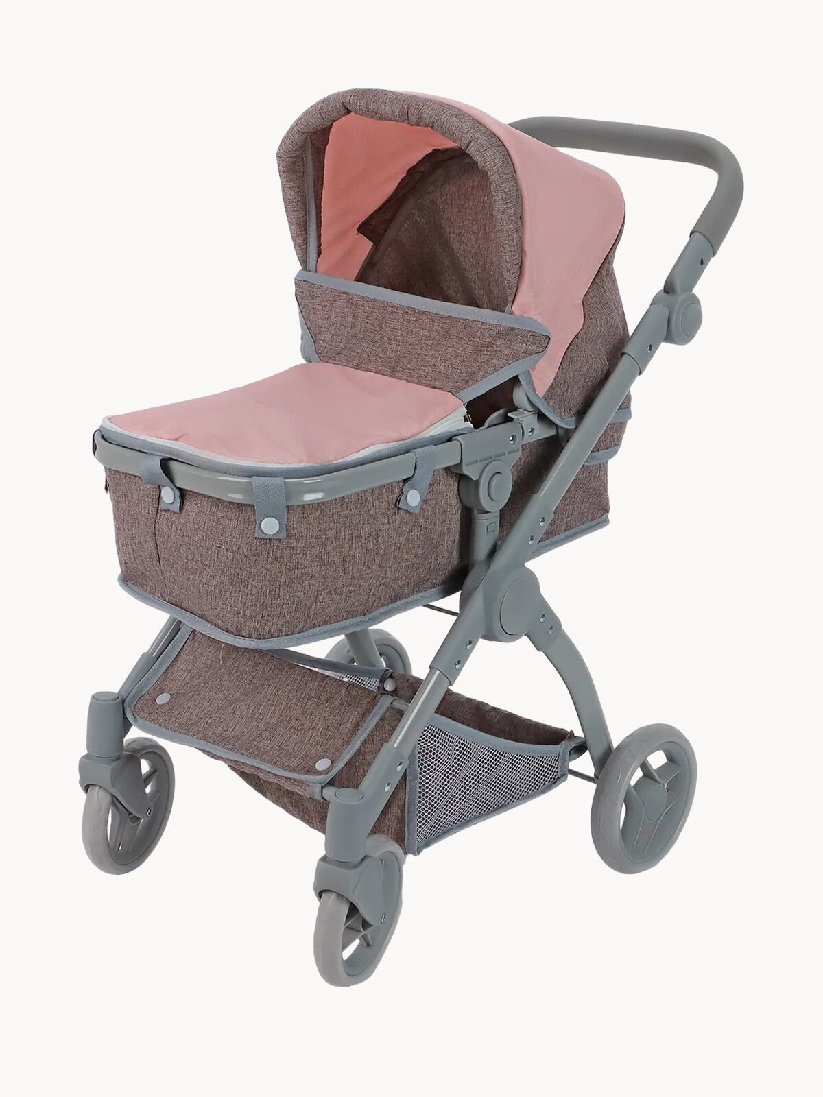 Коляска-трансформер 3в1 для для кукол до 46 см, металлическая, складной козырек, 68х39х62 см. Подарок для девочек