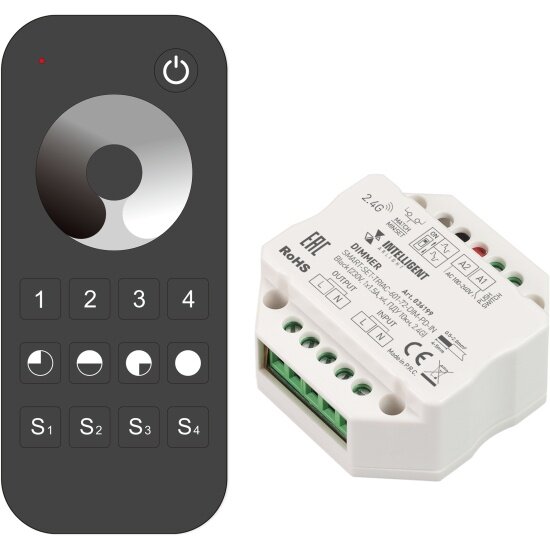 Диммер Arlight INTELLIGENT SMART-SET-TRIAC-601-72-DIM-PD-IN Black (230V, 1x1.5A, x4, ПДУ 10кн, 2.4G)
