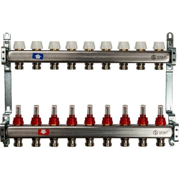 Коллектор из нержавеющей стали с расходомерами STOUT 9 выходов SMS 0917 000009