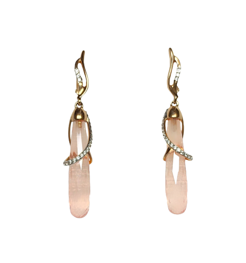 Серьги, золото, 585 проба, фианит, кварц