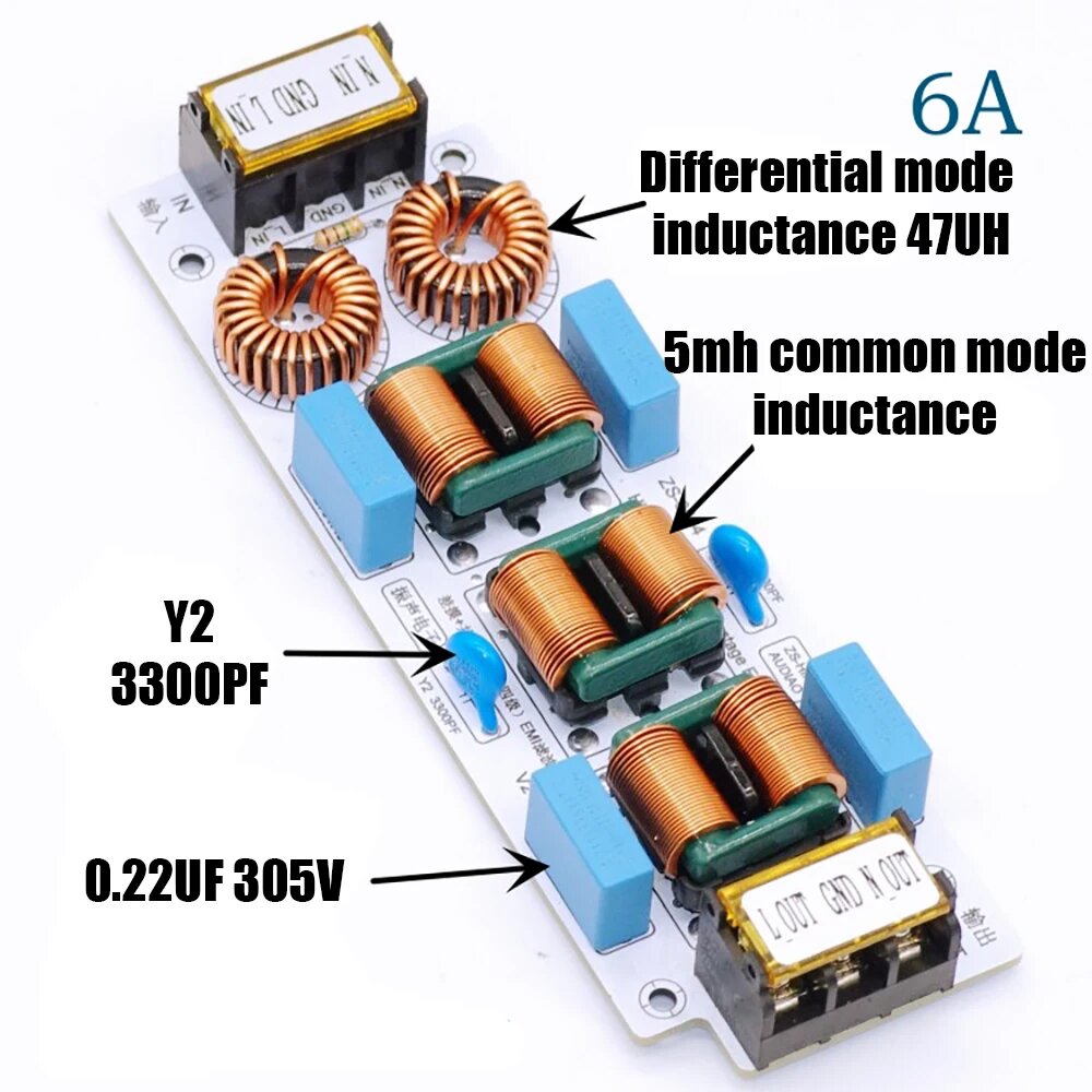 Четырехступенчатый EMI фильтр ZS-0004 6A No shell