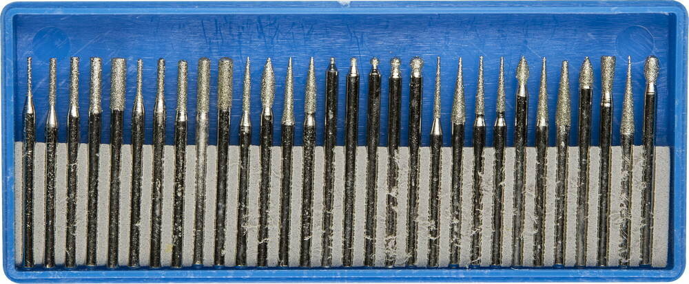 Набор алмазных насадок ЗУБР, 30 шт, хвостик d 3 мм, Р 150-180, для гравера