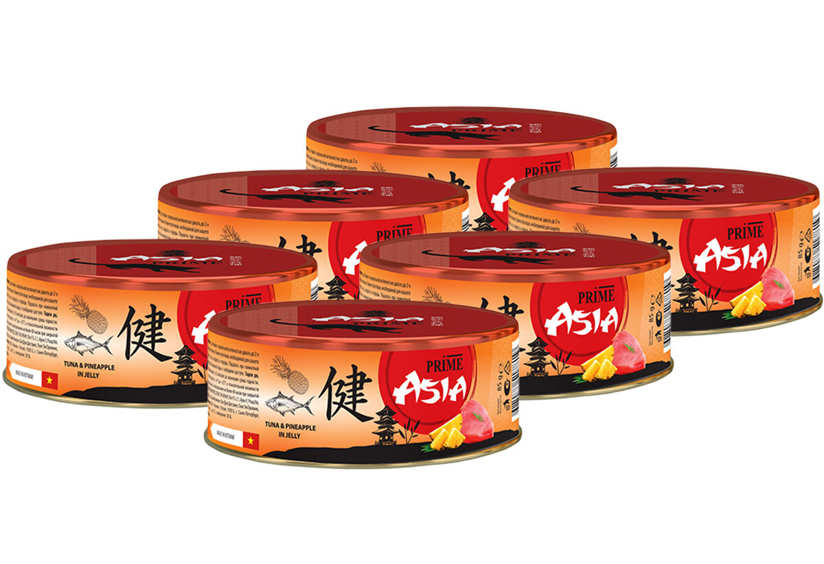 PRIME ASIA TUNA & PINEAPPLE для взрослых кошек с тунцом и ананасом в желе банка 85 гр NEW 85 гр х 6 шт