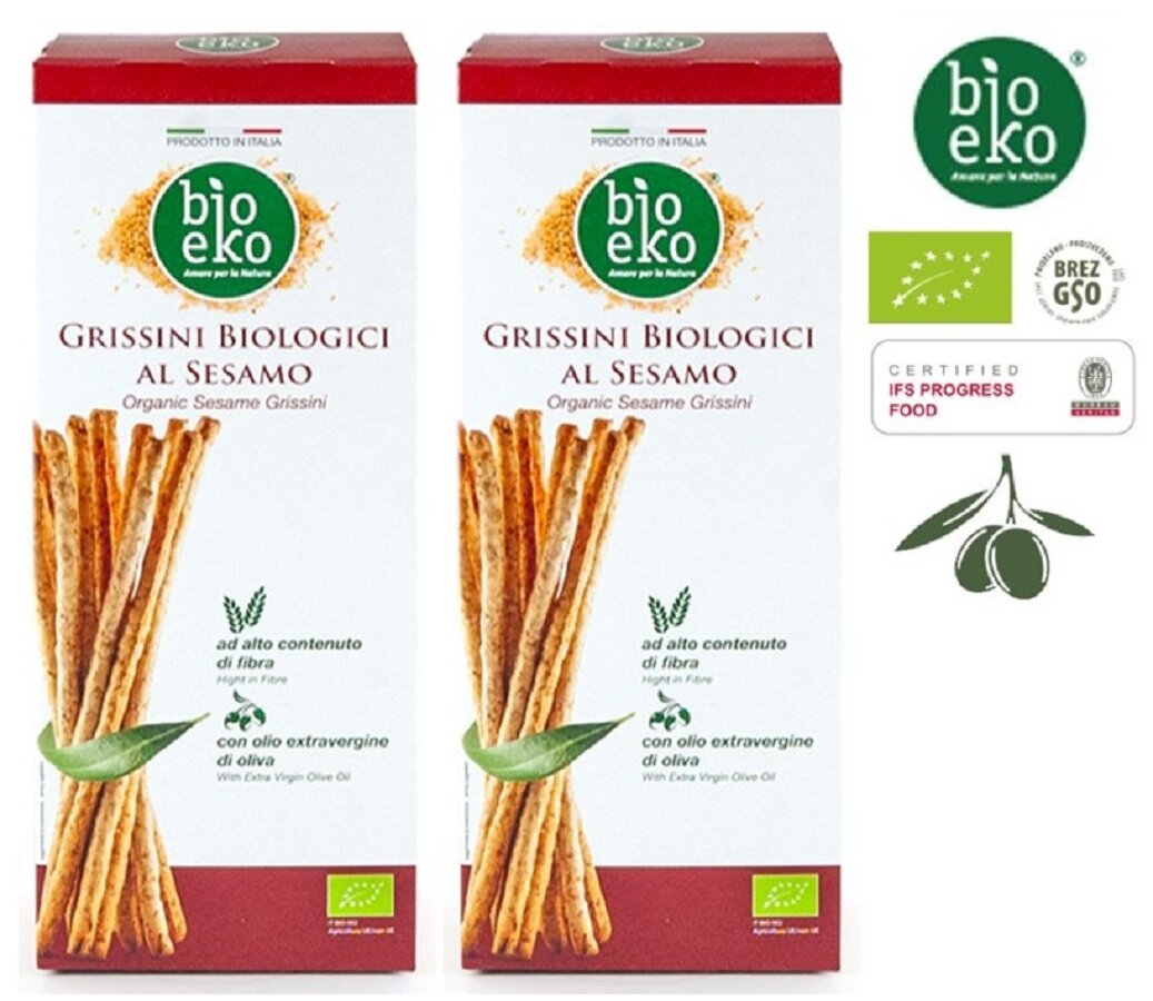 Гриссини из цельнозерновой пшеничной муки с кунжутом био Италия 2х125г