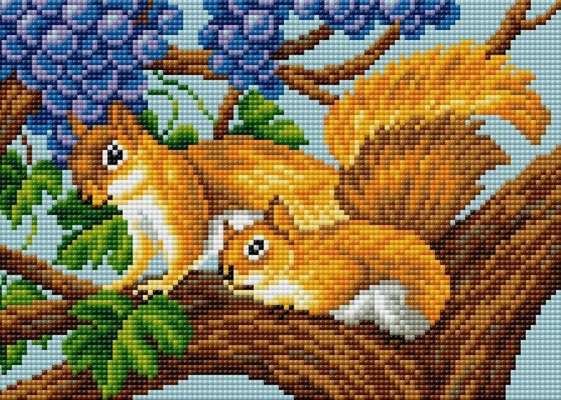 Набор Вышиваем бисером #V-113 Магнит "Белочки", Алмазная Мозаика, 28.5 х 20 см