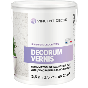 Лак VINCENT DECOR DECORUM VERNIS защитный для декоративных покрытий, полуматовый 2,5л