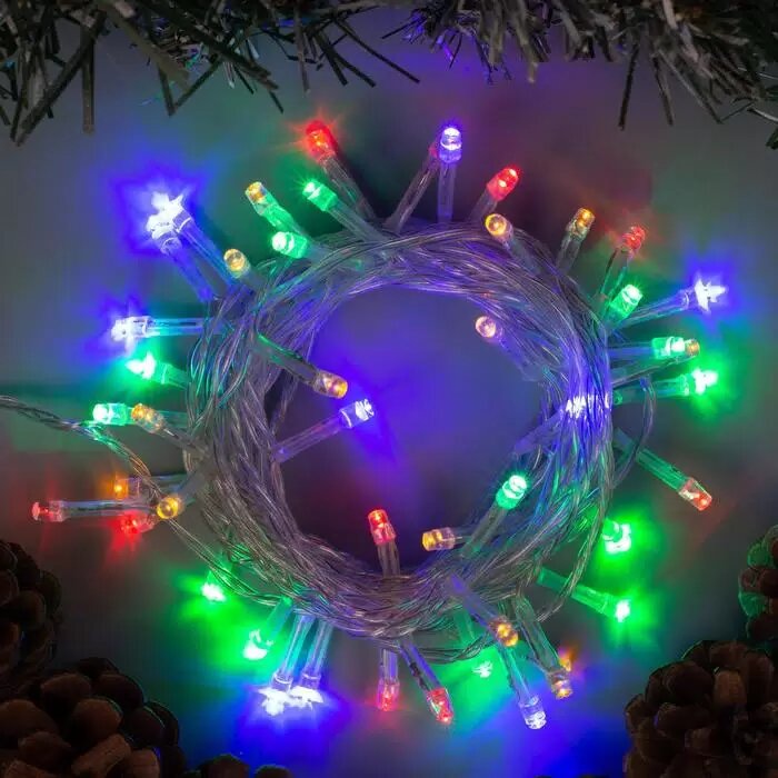 Гирлянда «Нить» 5 м, IP20, прозрачная нить, 50 LED, свечение мульти, 8 режимов, 220 В 3556755