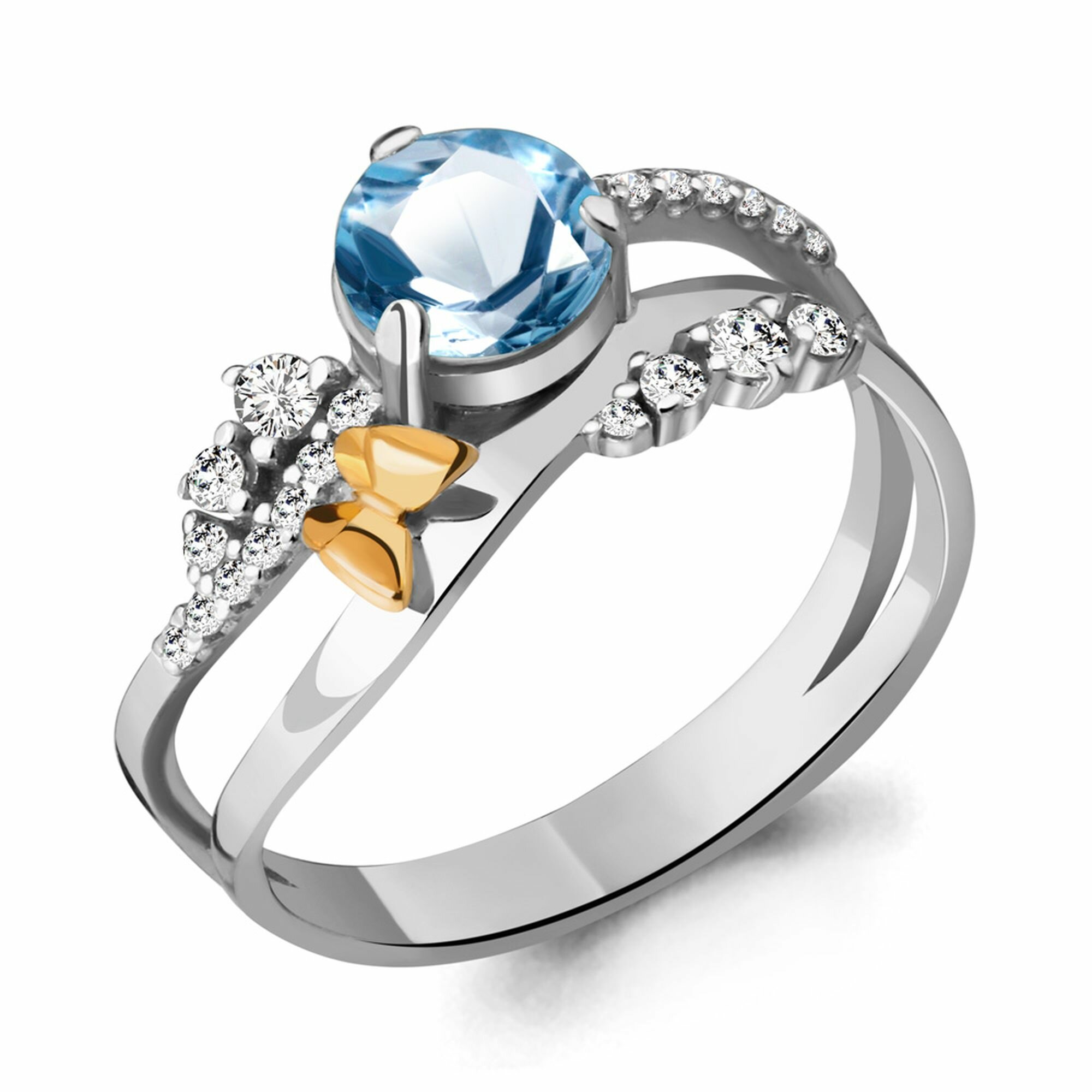 Кольцо, серебро, 925 проба, родирование, топаз, фианит