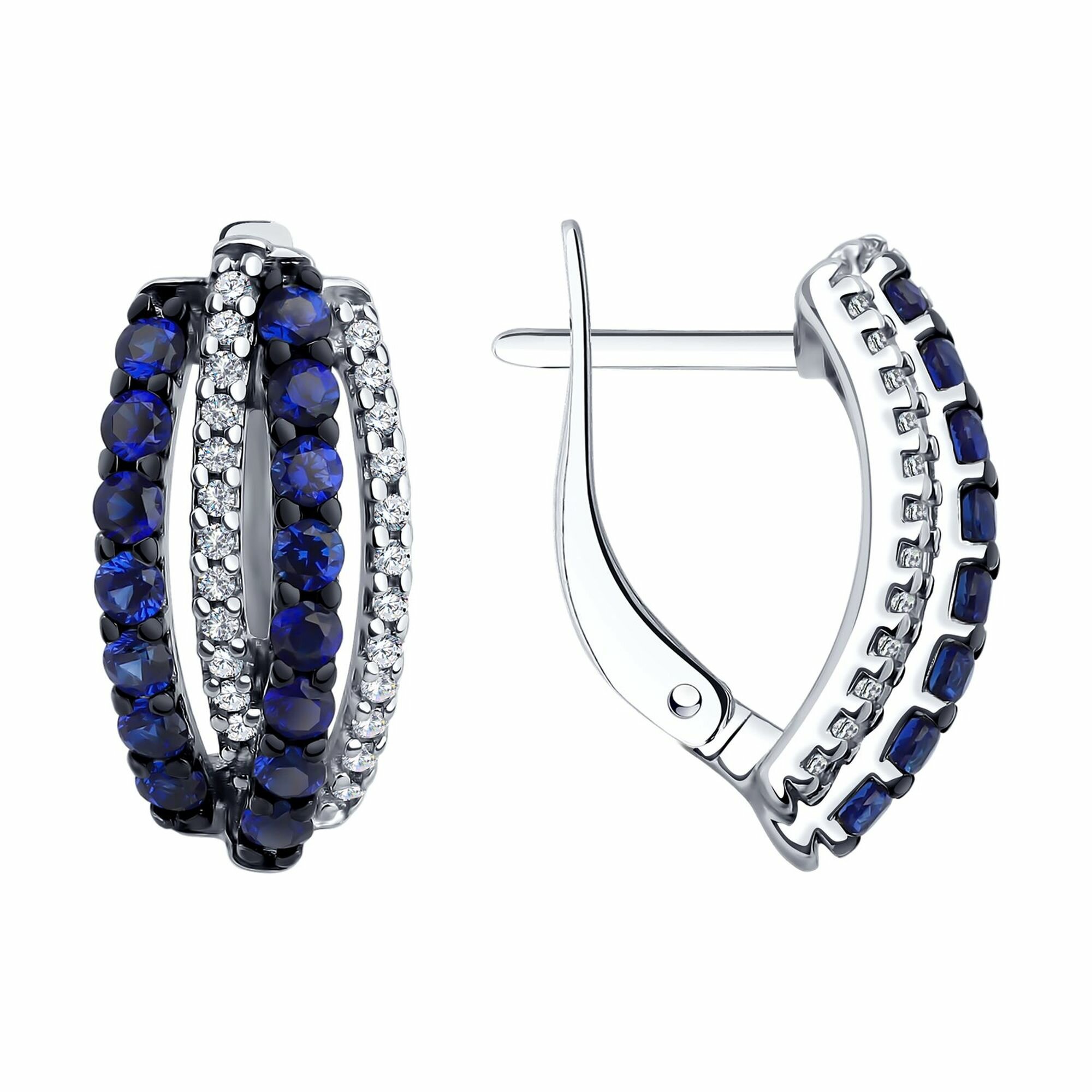 Серьги, серебро, 925 проба, родирование, фианит, корунд