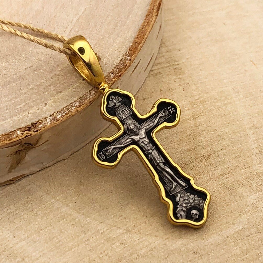 Крестик, серебро, 925 проба, чернение, золочение, оксидирование