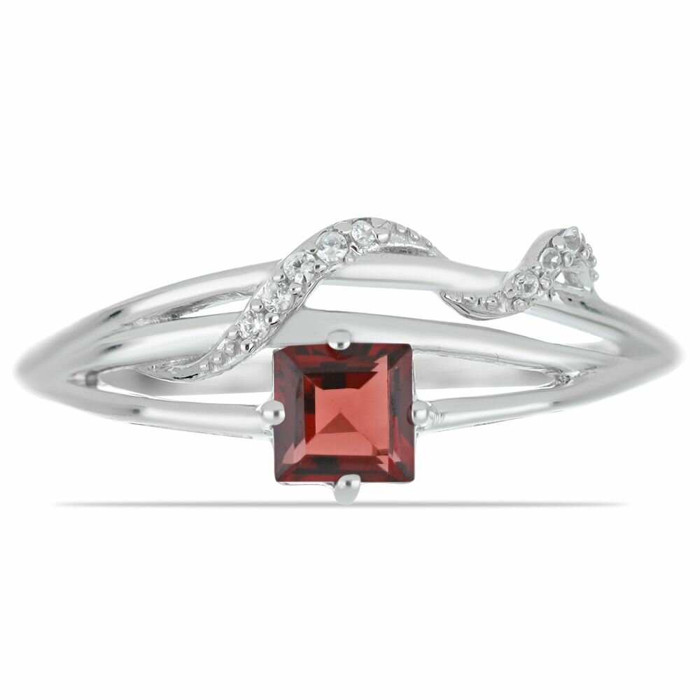 Кольцо, серебро, 925 проба, родирование, циркон, гранат